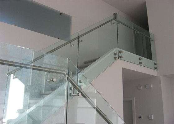 Modern Looking Metal Glass Stair Railing With Fascia Mounted Pipe Handrail