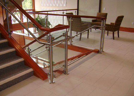 Wood Top Handrail Stainless Steel Glass Balustrade Glass Railing Glass Guardrail