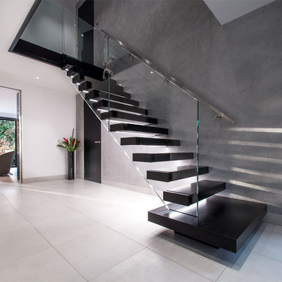 Contemporary Floating Wood Stairs With Invisible Stringer Interior Hanging Staircase Straight Stairway