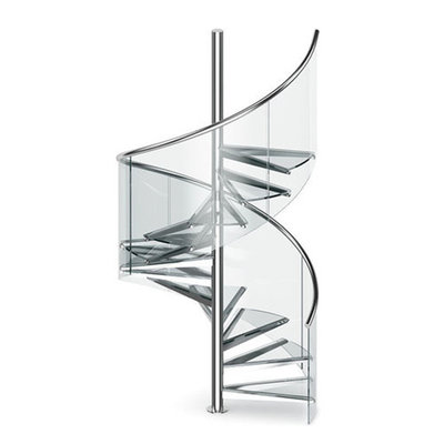 Indoor Modern Design Glass Spiral Staircase With Stainless Steel Balustrade