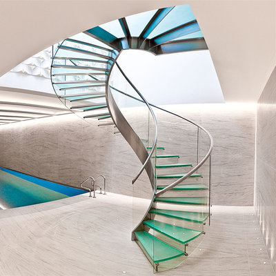 Indoor Modern Design Glass Spiral Staircase With Stainless Steel Balustrade