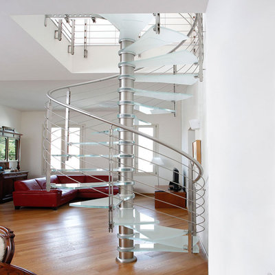 Indoor Modern Design Glass Spiral Staircase With Stainless Steel Balustrade