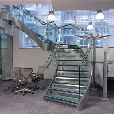 Modern Curved Glass Staircase With Stainless Steel Handrail DIY Staircase Design
