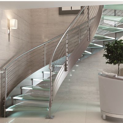 Modern Curved Glass Staircase With Stainless Steel Handrail DIY Staircase Design