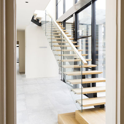 New design modern glass stairs /glass railing staircase / build wood floating staircase