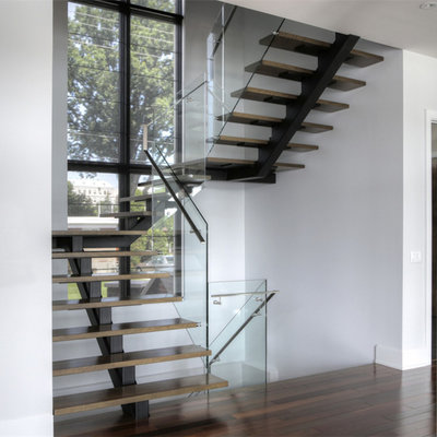 New design modern glass stairs /glass railing staircase / build wood floating staircase