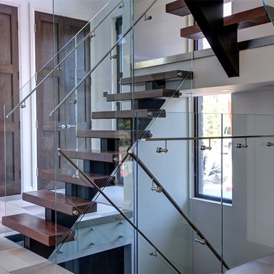 New design modern glass stairs /glass railing staircase / build wood floating staircase