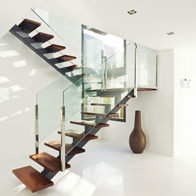 New design modern glass stairs /glass railing staircase / build wood floating staircase