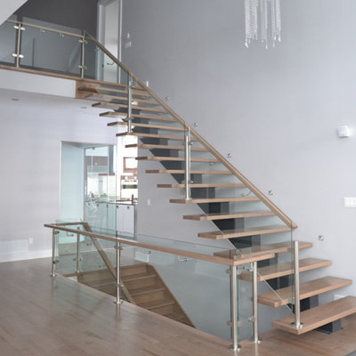 New design modern glass stairs /glass railing staircase / build wood floating staircase