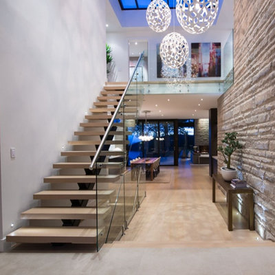 New design modern glass stairs /glass railing staircase / build wood floating staircase