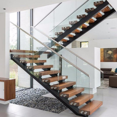 Modern Design Steel Beam Stringer Open Riser Staircase