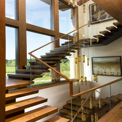 Luxury Solid Wood Treads Mono Beam Staircase Design Open Riser Staircase