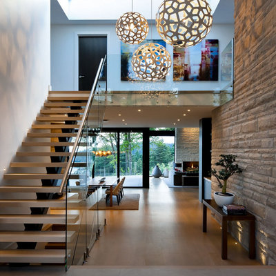 Luxury Solid Wood Treads Mono Beam Staircase Design Open Riser Staircase
