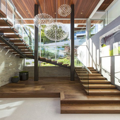 Luxury Solid Wood Treads Mono Beam Staircase Design Open Riser Staircase