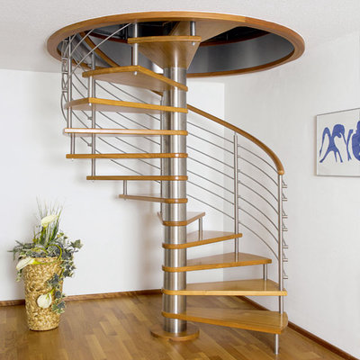 Customized Modern Spiral Staircase With Solid Wood Steps Indoor Spiral Staircase Design