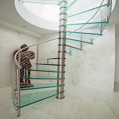 Modern Stylish Tempered Glass Steps Stainless Steel Spiral Stairs Curved Staircase For Villa