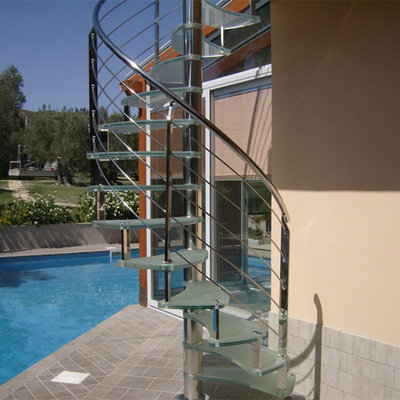 Luxury Glass Tread Stainless Steel Railing Indoor Use Spiral Staircase