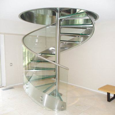 Modern Stylish Tempered Glass Steps Stainless Steel Spiral Stairs Curved Staircase For Villa