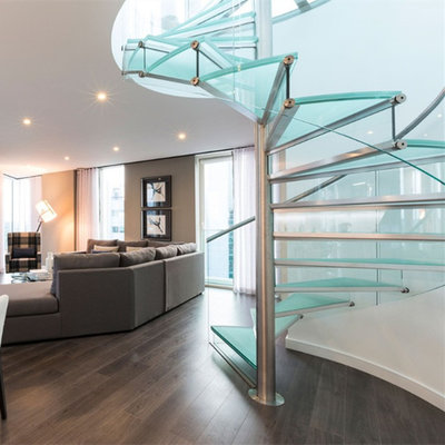 Modern Stylish Tempered Glass Steps Stainless Steel Spiral Stairs Curved Staircase For Villa