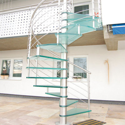 Luxury Glass Tread Stainless Steel Railing Indoor Use Spiral Staircase