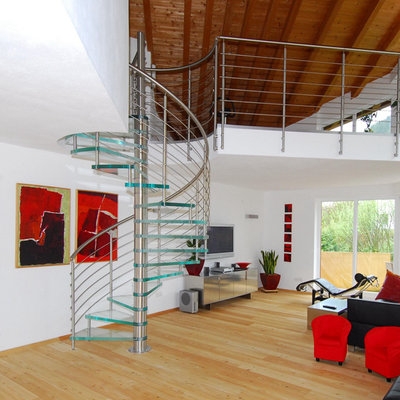 Modern Stylish Tempered Glass Steps Stainless Steel Spiral Stairs Curved Staircase For Villa
