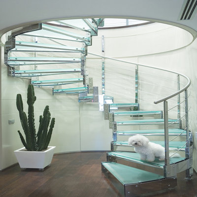 Easy Install Residential Tempered Glass Stainless Steel Beam Curved Staircase