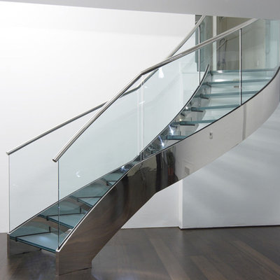 Easy Install Residential Tempered Glass Stainless Steel Beam Curved Staircase