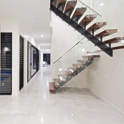 Customized Indoor U Shape Steel Wood Staircase Design For Villa