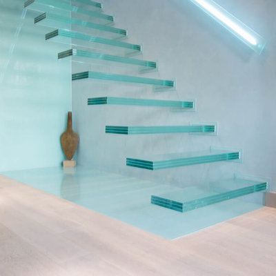 Contemporary Glass Floating Staircase Design Custom Cantilevered Glass Stair Build Hanging Stairs