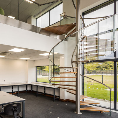 Indoor Custom Wood Spiral Staircases With Stainless Steel Handrail