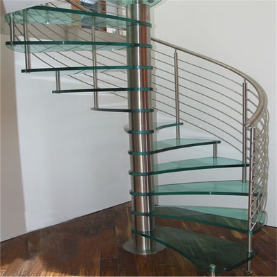 Luxury Glass Tread Stainless Steel Railing Indoor Use Spiral Staircase