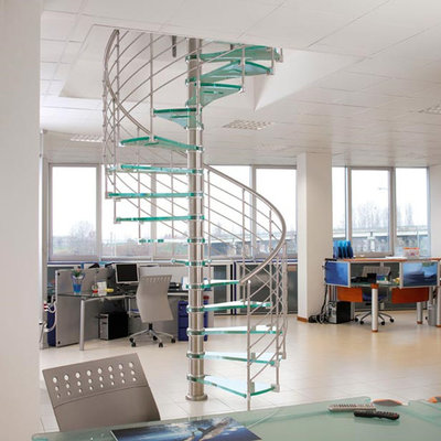 Luxury Glass Tread Stainless Steel Railing Indoor Use Spiral Staircase