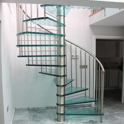Luxury Glass Tread Stainless Steel Railing Indoor Use Spiral Staircase