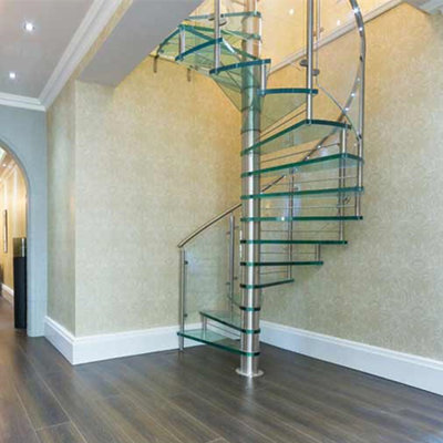 Luxury Glass Tread Stainless Steel Railing Indoor Use Spiral Staircase