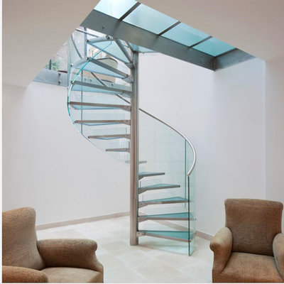 Luxury Glass Tread Stainless Steel Railing Indoor Use Spiral Staircase