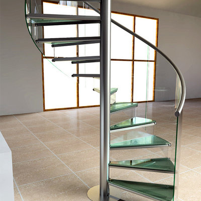 Luxury Glass Tread Stainless Steel Railing Indoor Use Spiral Staircase