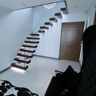 Contemporary Floating Wood Stairs With Invisible Stringer Interior Hanging Staircase Straight Stairway