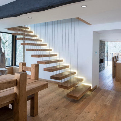 Contemporary Floating Wood Stairs With Invisible Stringer Interior Hanging Staircase Straight Stairway
