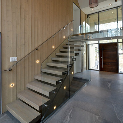 Contemporary Floating Wood Stairs With Invisible Stringer Interior Hanging Staircase Straight Stairway