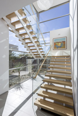Customized modern stairs design indoor solid wood double steel stringer staircase