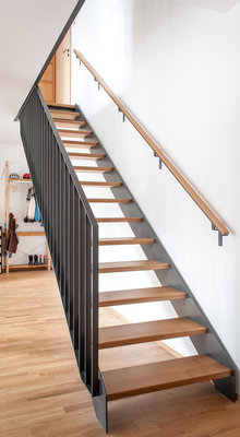 Low cost residential steel stairs double stringer wooden glass staircase for indoor