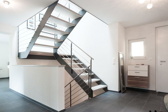 Low cost residential steel stairs double stringer wooden glass staircase for indoor