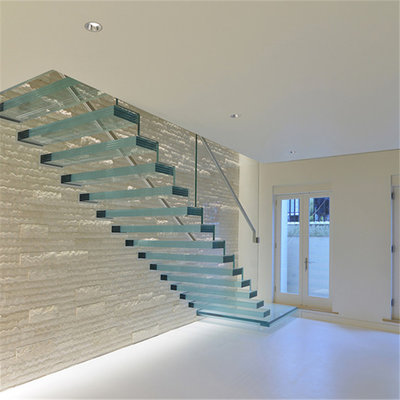 Modern Straight Floating Staircase Kit For Small Spaces Mono Stringer Glass Railing Designs Indoor Floating Glass Stair