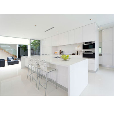 Made In China Modular Furniture Modern Clean Handle-Less Look Gray Glossy Kitchen Cabinets