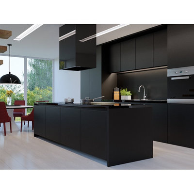 Made In China Modular Furniture Modern Clean Handle-Less Look Gray Glossy Kitchen Cabinets