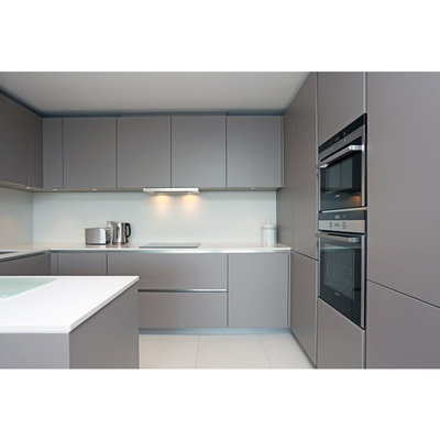 Made In China Modular Furniture Modern Clean Handle-Less Look Gray Glossy Kitchen Cabinets