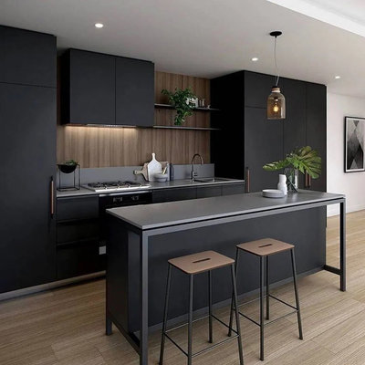 Black White MDF Kitchen Cabinets With Painting Finish Traditional Kitchen Cabinets