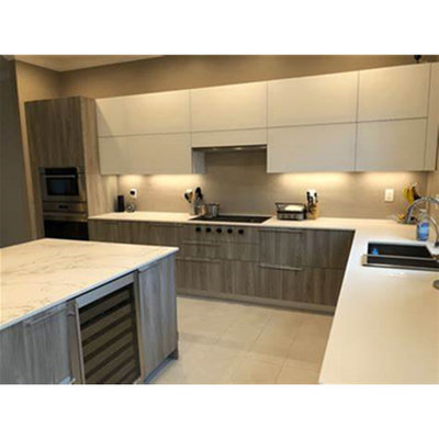 White Lacquer Kitchen Cabinets Integrated With Wood Grain Kitchen Cabinets