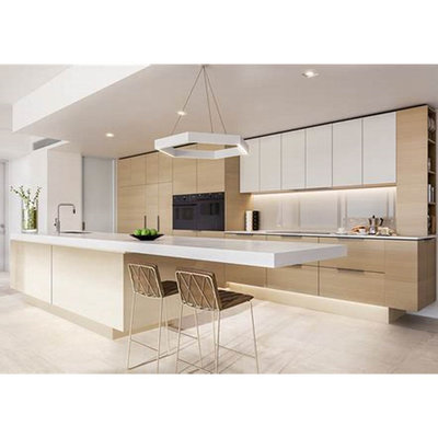 White Lacquer Kitchen Cabinets Integrated With Wood Grain Kitchen Cabinets