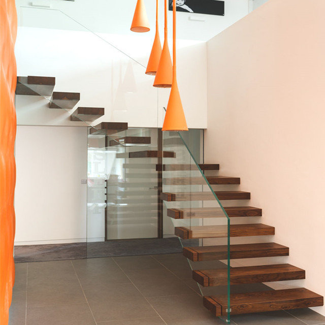 Contemporary Floating Wood Stairs With Invisible Stringer Interior Hanging Staircase Straight Stairway